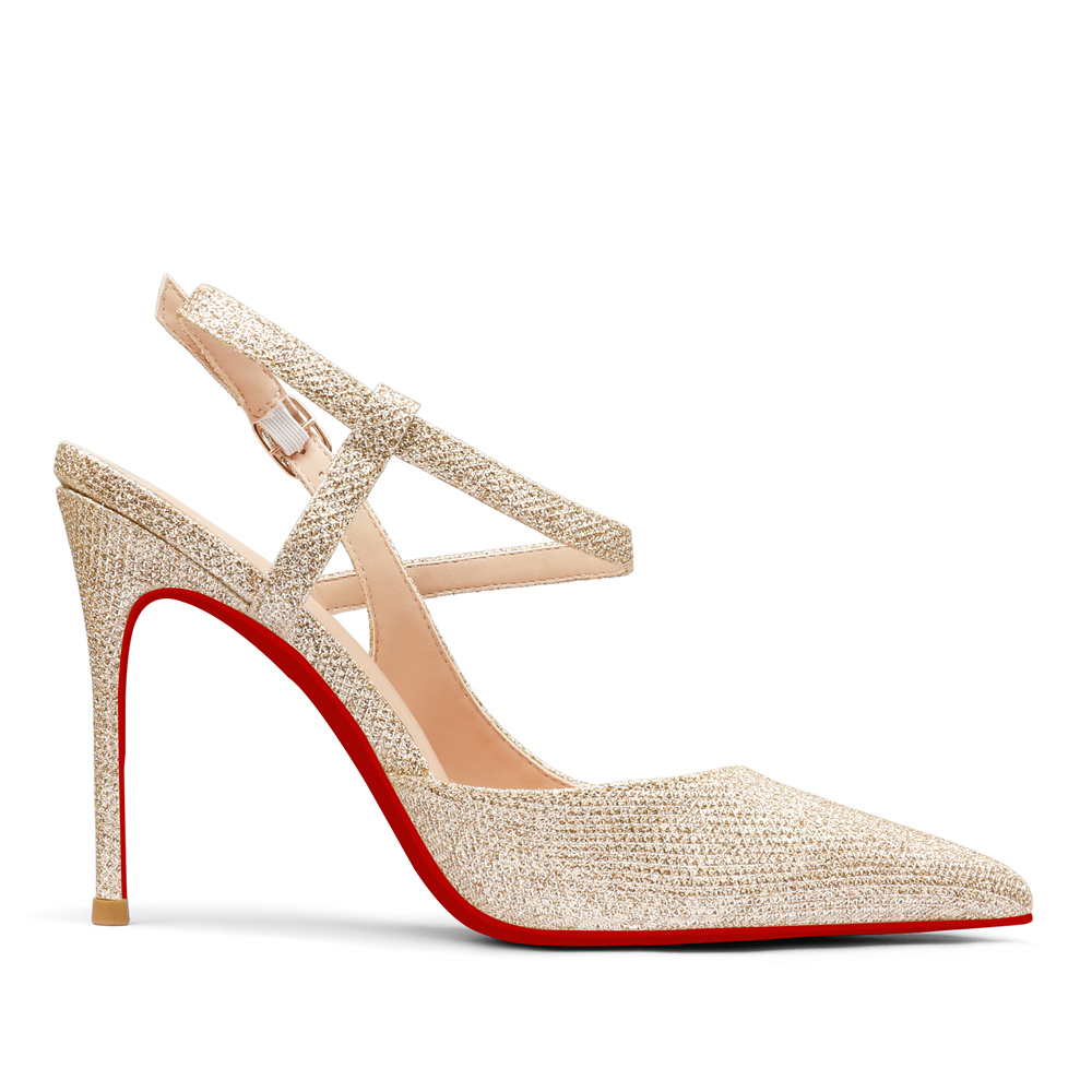 100mm Women Slingback Glitter Pumps Ankle Strap Close Pointed Toe Dress ...