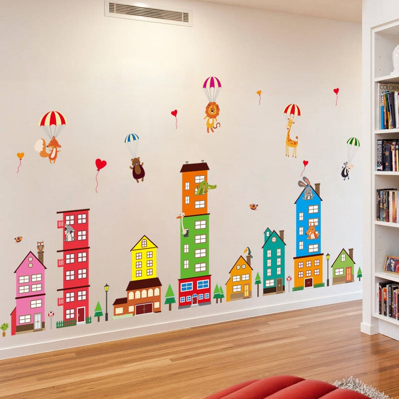 Large 210cmx120cm Cartoon Animals Wall Stickers Living Room Kids Room ...