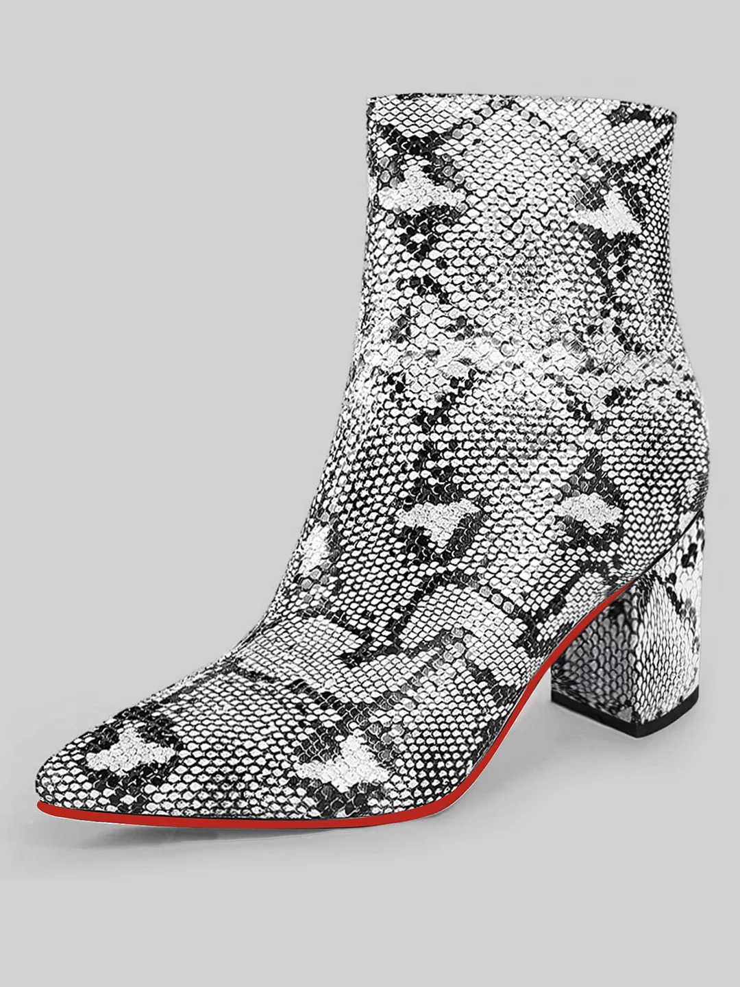 75mm Women's Ankle Booties Chunky Block Heel Pointed Toe Zipper Red ...