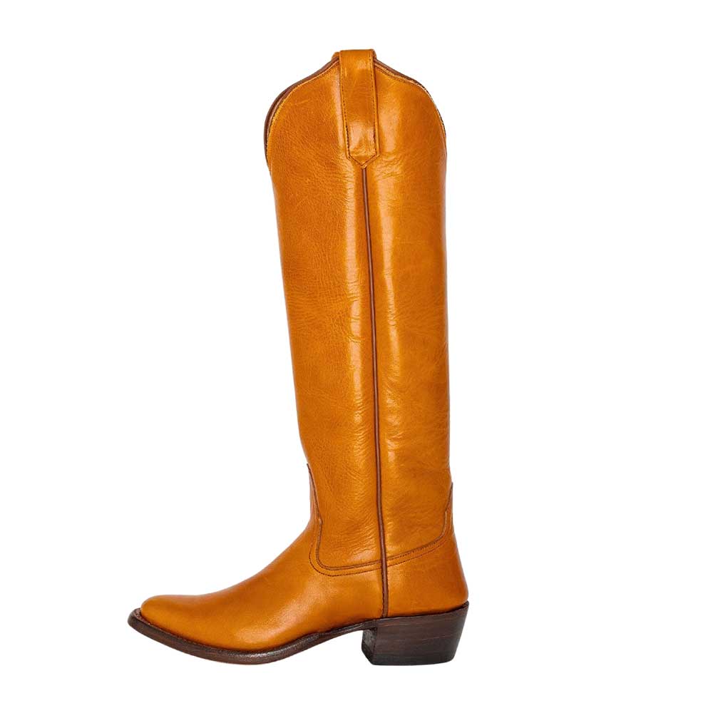 Orange Closed Toe Chunky Heel Wide Calf Knee High Cowgirl Boots