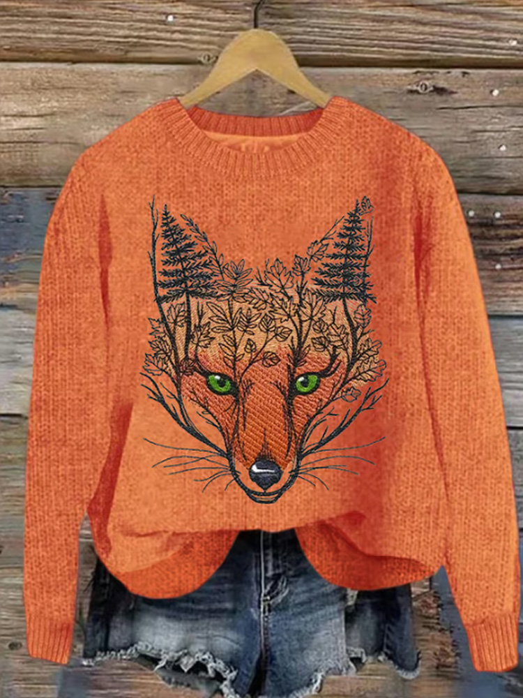 Comstylish Women's Retro Fun Animal Fox Print Sweater