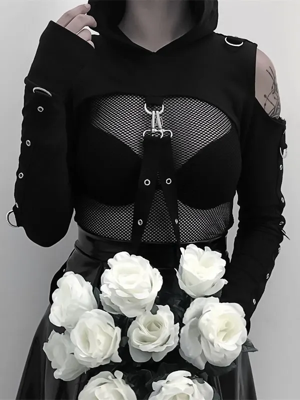 Off Shoulder Cutout Strappy Goth Rocky Cropped Top