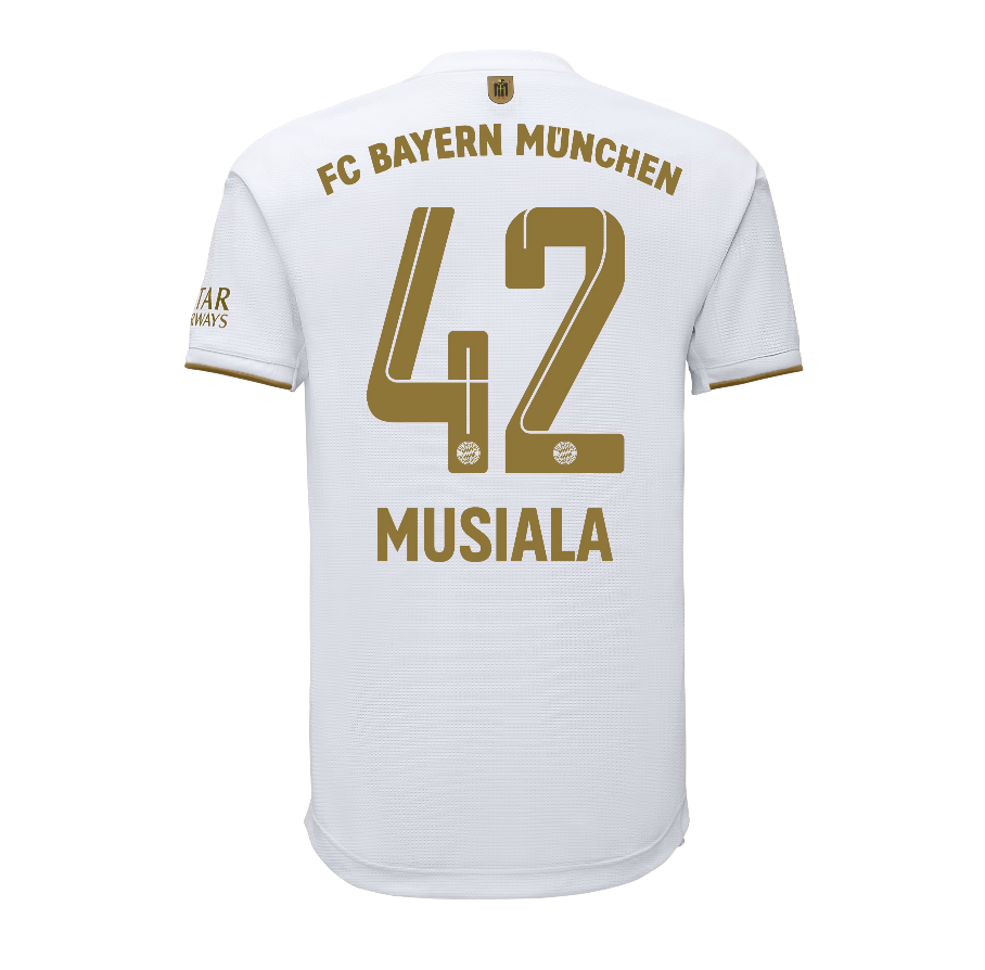 Bayern Munich Jamal Musiala 42 Away Shirt Kit 2022/23