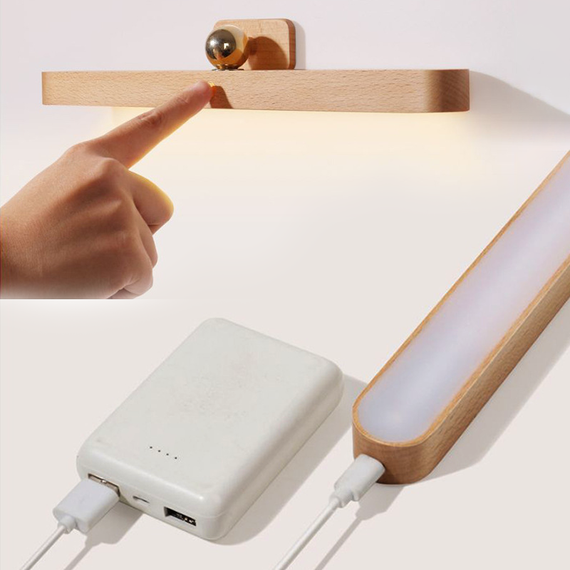 Magnetic LED Wooden Wall Light - 360° Rotatable & Dimmable Touch ...