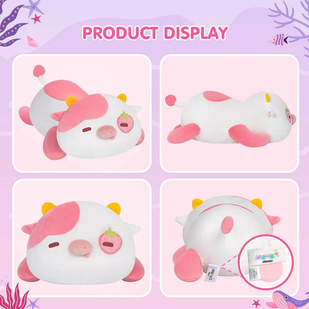 Mewaii® 13”Cute Strawberry Cow Plush Pillow Stuffed Animal Kawaii Plush ...