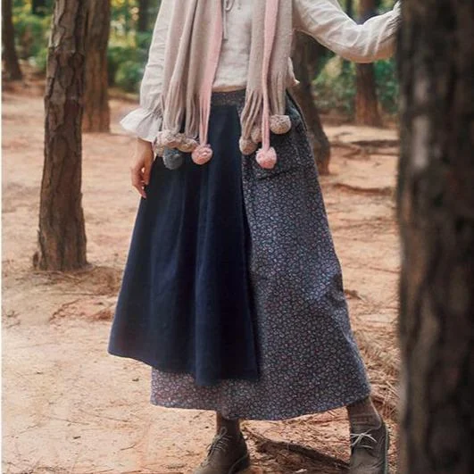 Farmcore Cotton Floral Corduroy Skirt