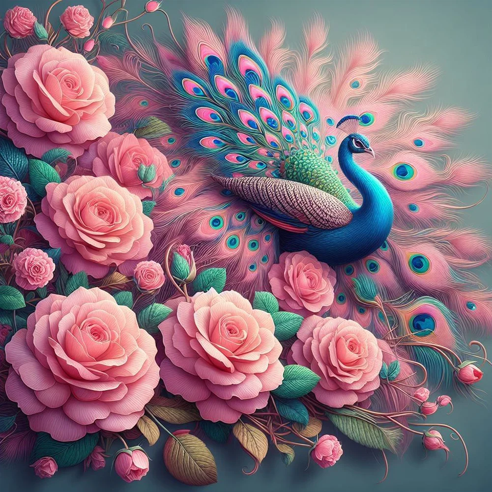 Rose Peacock (velvet cloth) full crystal round/square diamond painting