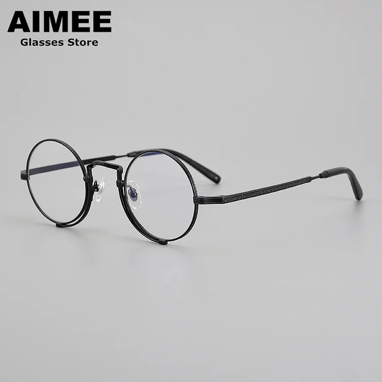 Japanese Brand Designer Titanium Glasses Frame Retro Round Men ...