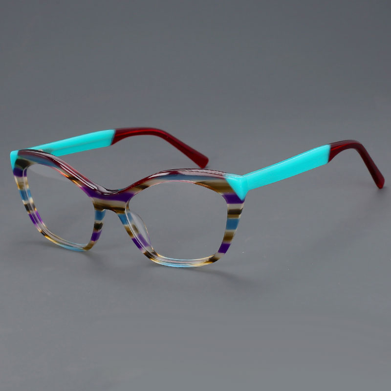 56527 New Colorful Stripe Acetate Fiber Eyeglass Frame for Women Cat ...