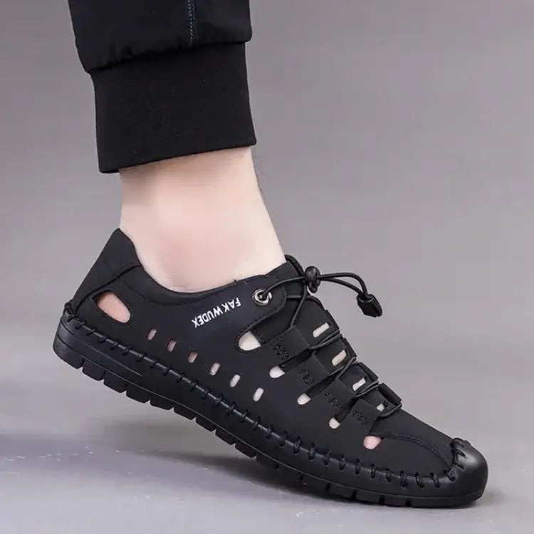 Aviator Wrapped Toe Hollow Leather Sandals