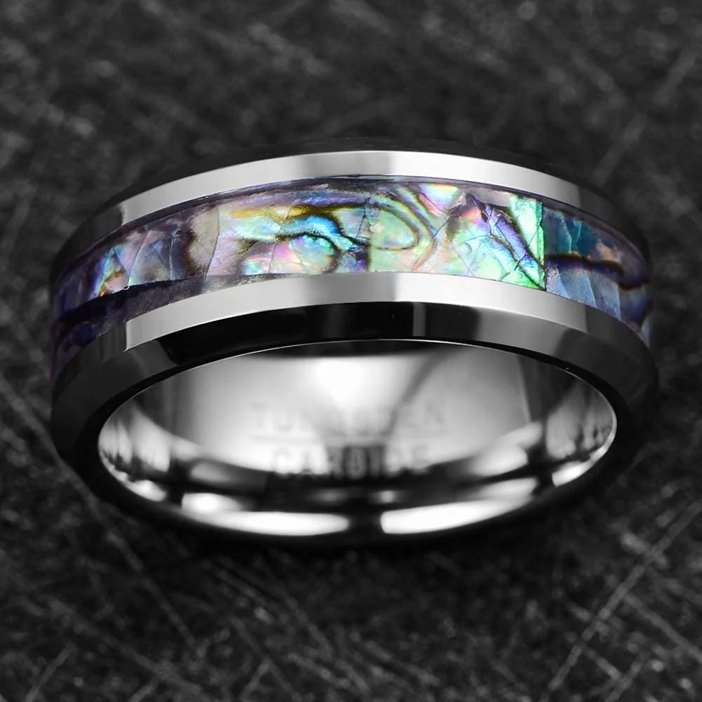 Natural Abalone Shell Mother Of Pearl Inlay Tungsten Wedding Bands ...
