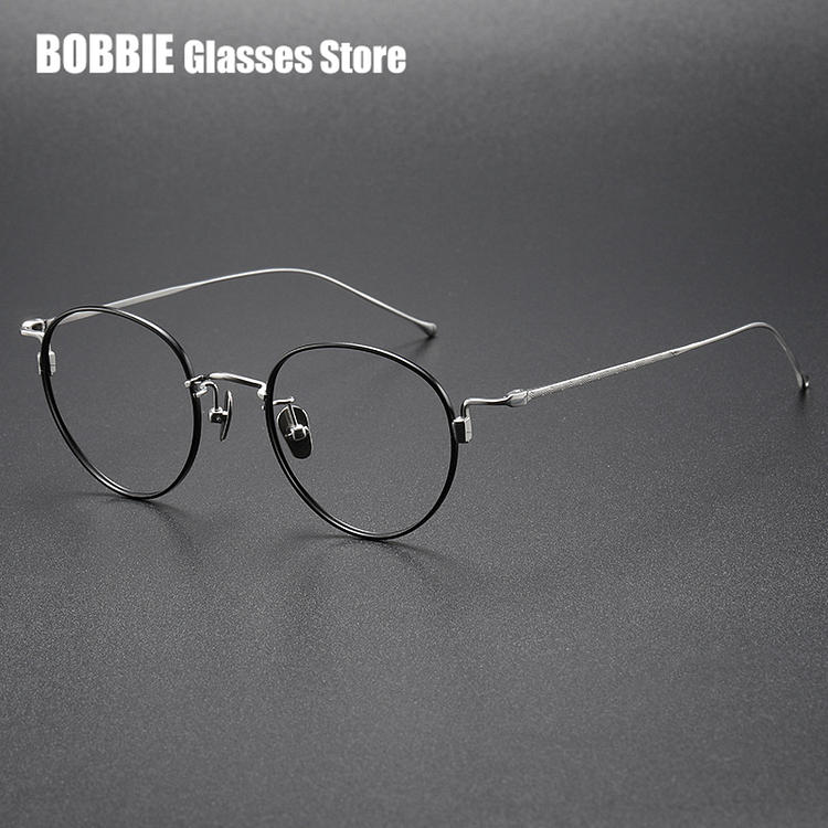 Japanese Handmade Designer Retro Oval Round Pure Titanium Glasses Frame ...