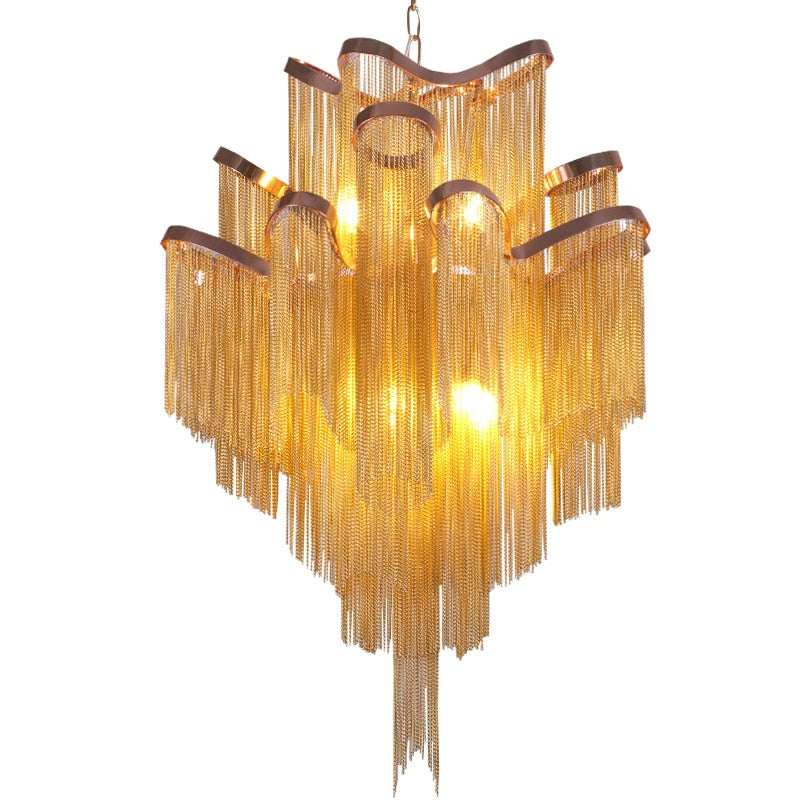 Modern Luxury Silver Gold Aluminium chain fringed Pendant Lamp Luxury ...
