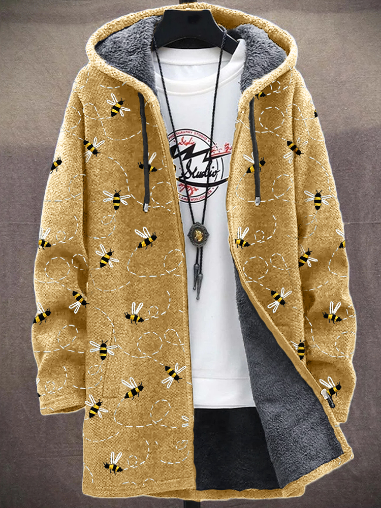 Men's Flying Bees Embroidered Cozy Plush Hooded Coat 69.99 menweary