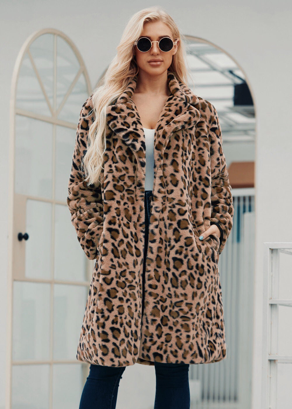 Beth Dutton Outfits Long Leopard Print Suit Collar Faux Fur Coat Women ...