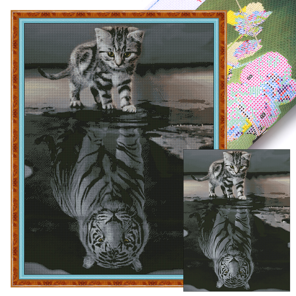 『XiaoBai Brand』Cat Tiger - 14CT Stamped Eco-Friendly Cotton Thread ...
