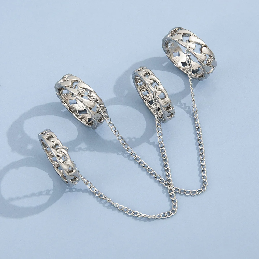 PUNK CHAIN PENDANT RINGS SET