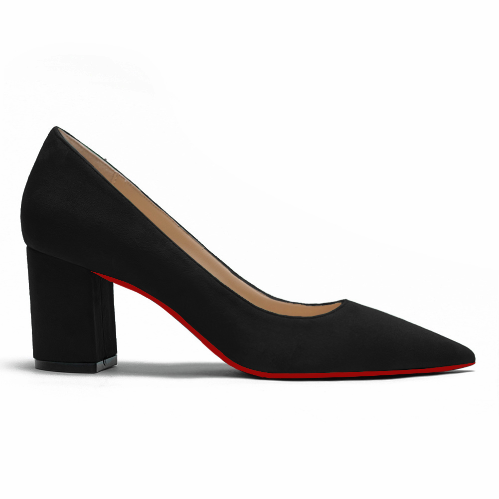 65mm Women Chunky Heels Middle Block Heel Red Bottoms Pumps Suede