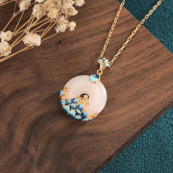 Natural Jade Shan Hai Ping An Buckle Auspicious Pendant Necklace