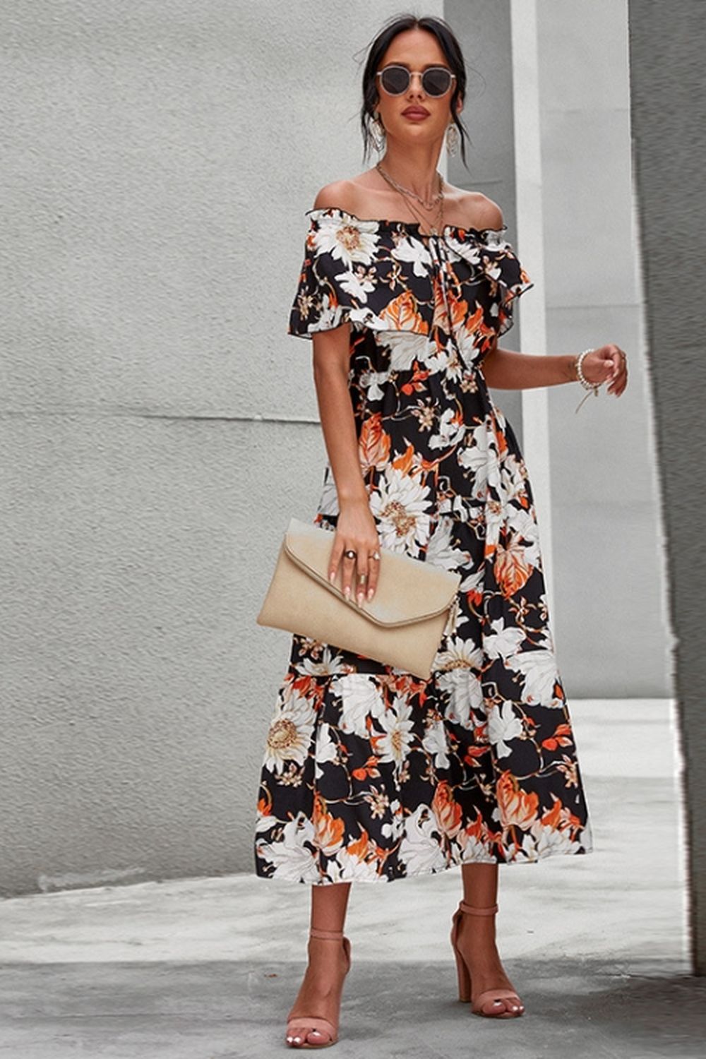 Off-Shoulder Floral Print Dress