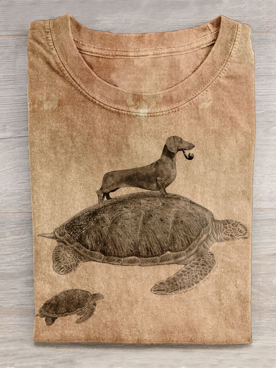 Dachshund And Turtle Art Print T-Shirt