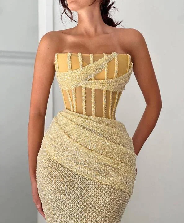 Daisda Chic Daffodil Strapless Sleeveless Mermaid Prom Dress