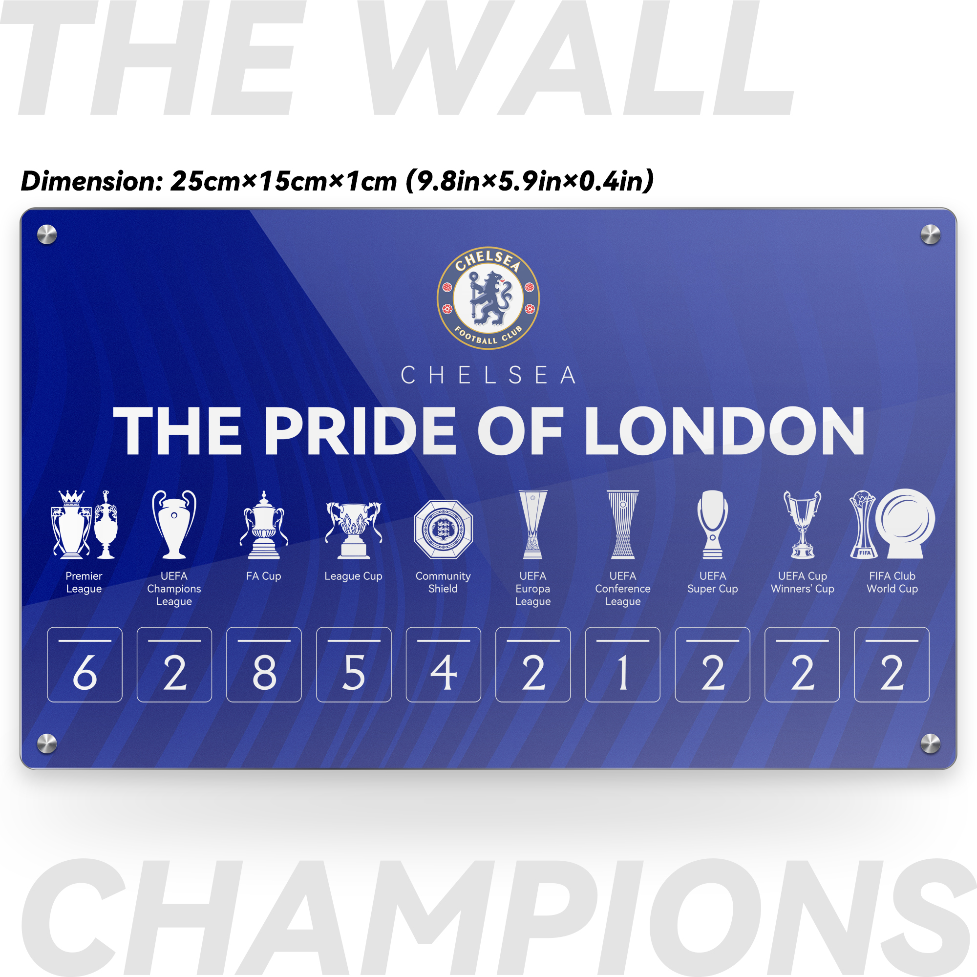 Chelsea F.C. CHAMPIONS WALL DESKTOP REPLICA with Easy Swop Numbers