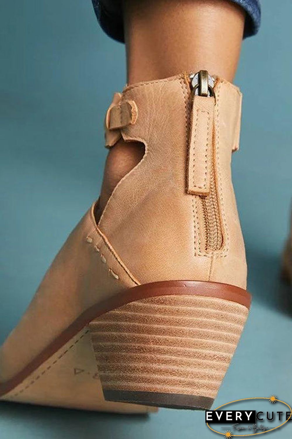 Chunky Heel Zipper Ankle Booties