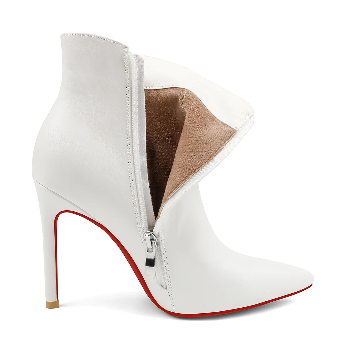 100mm Women's High Heels Pointed Toe Zipper Red Bottoms Boots