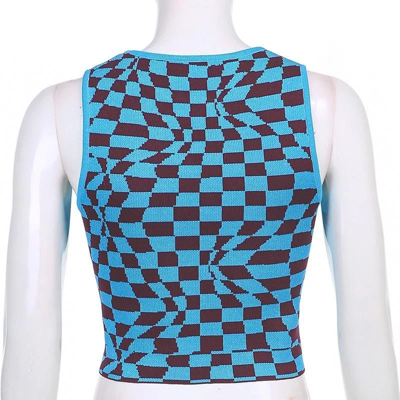 IRREGULAR CHECKERBOARD KNIT TANK TOP