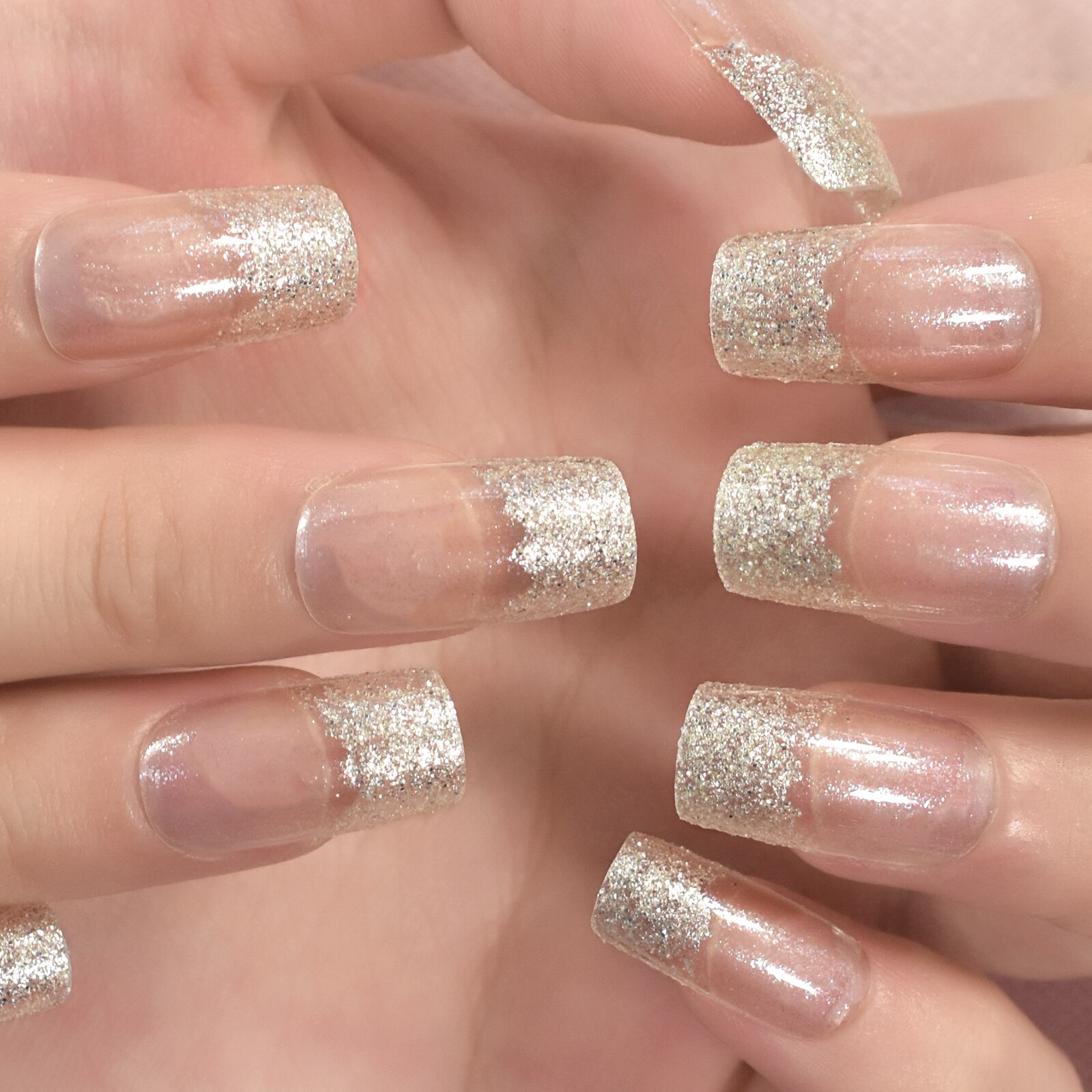 Churchf Transparent Glitter French Press on False Nails Medium Squoval ...