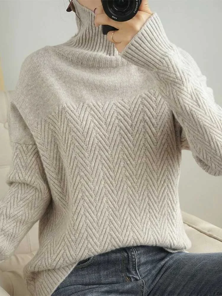 Chevron High Neck Long Sleeve Sweater