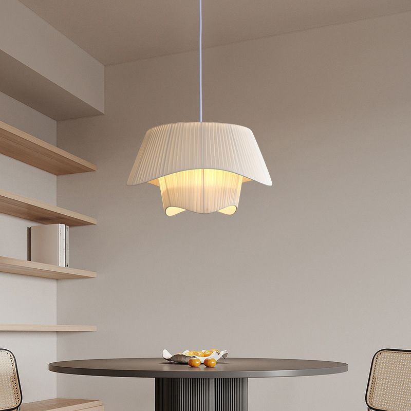 Creamy White Silk Satin LED Pendant Light - Elegant Bedroom Decor