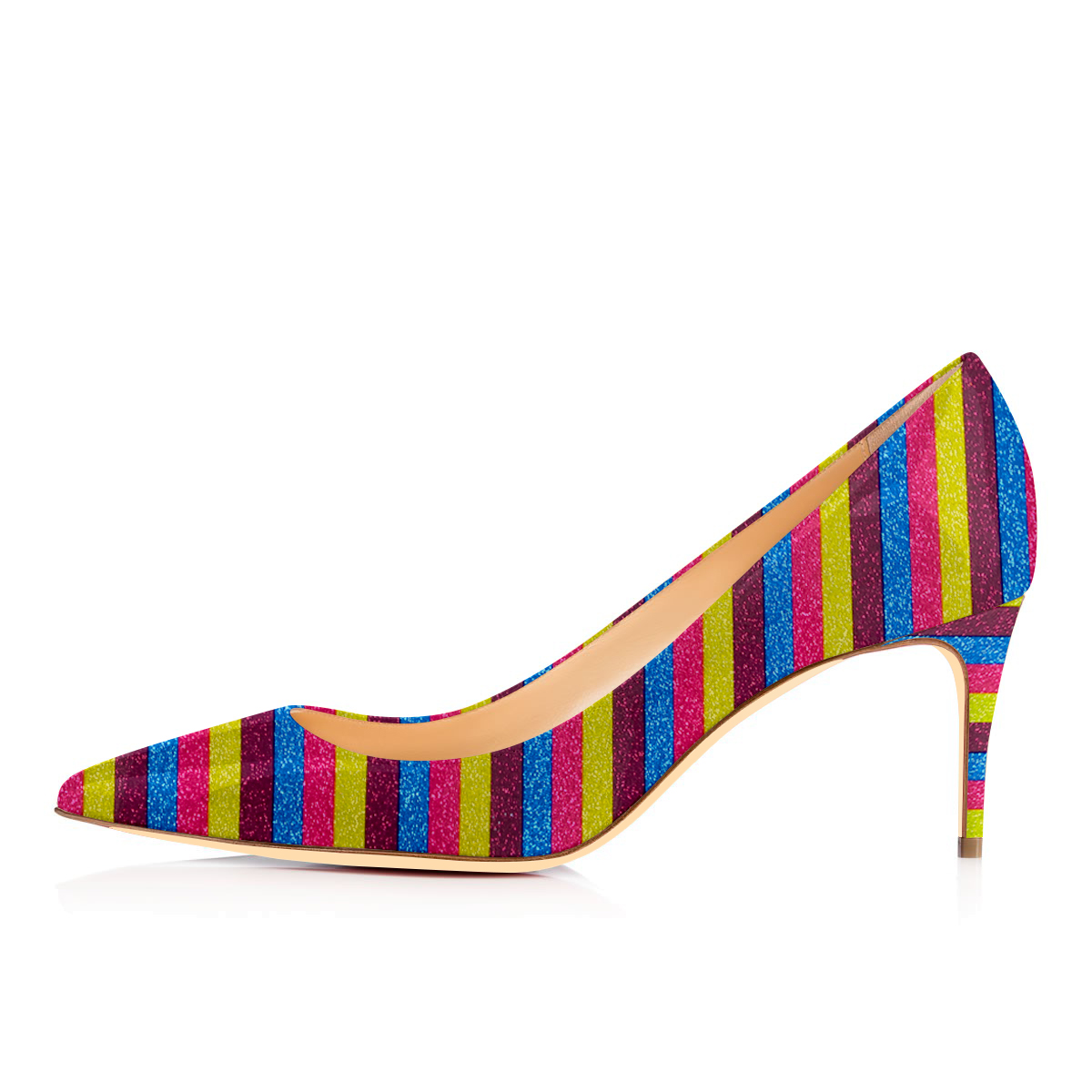 Rainbow Stripes Kitten Heel Pointy Toe Pumps Vdcoo