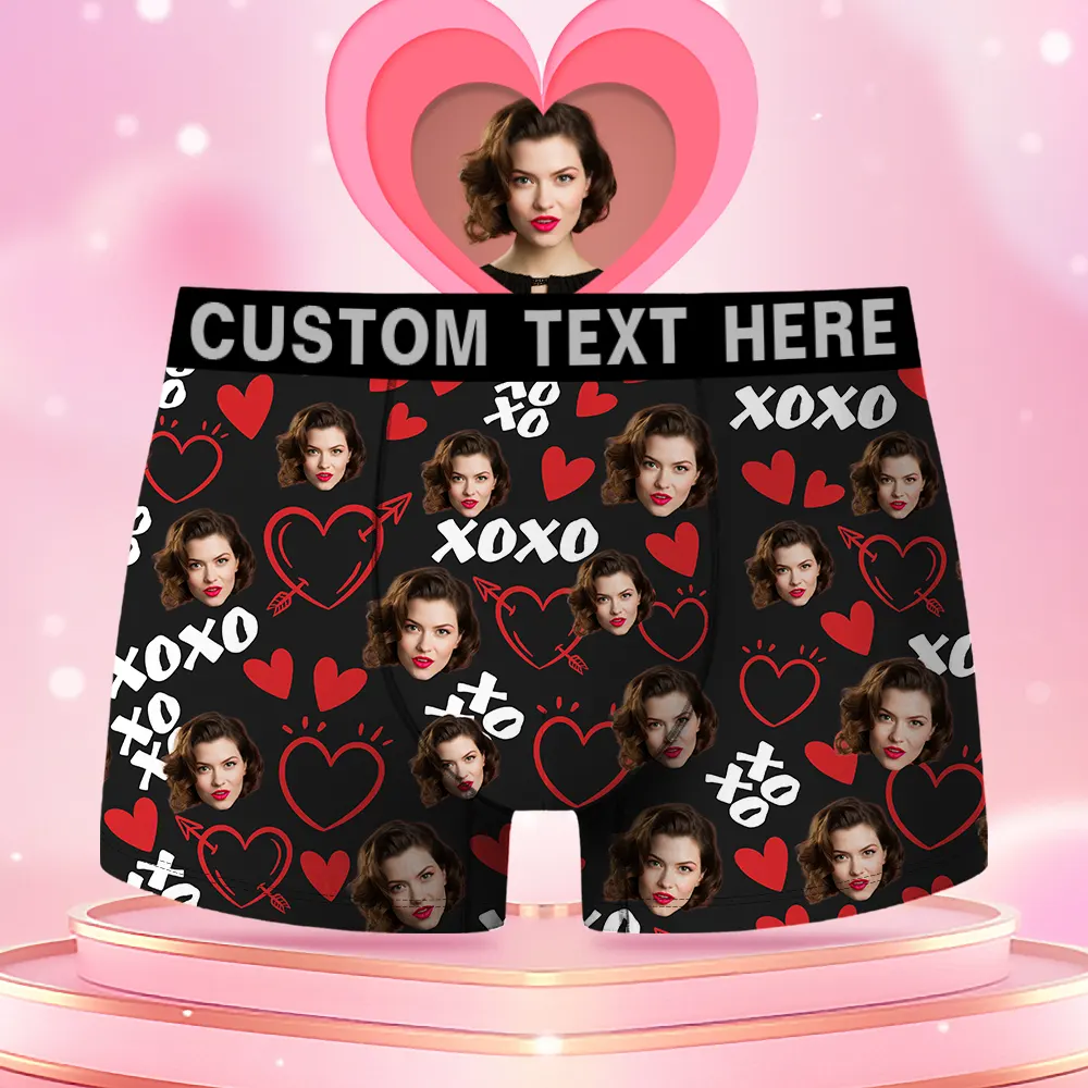 Valentine's Day Giftss Custom Face Men's Boxer Red Heart Style ...