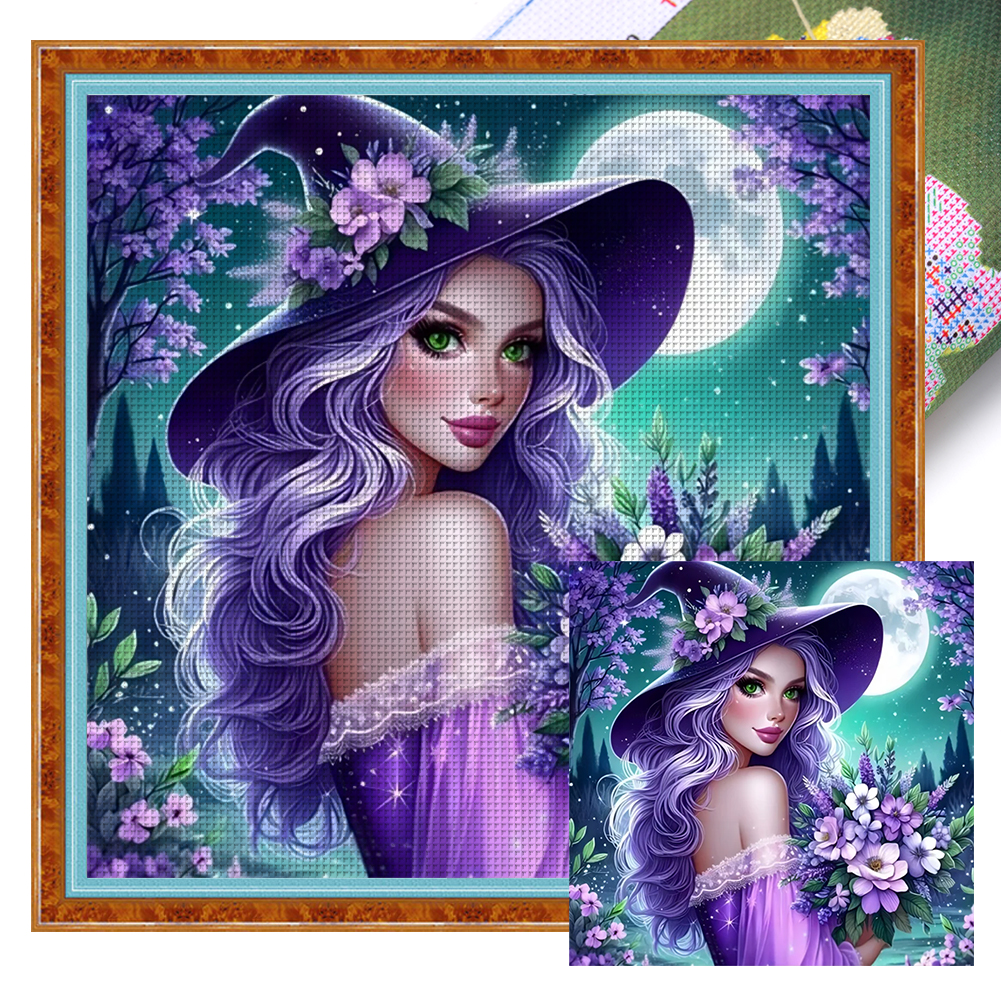 16CT Full Stamped Cross Stitch - Witch(50*50CM)