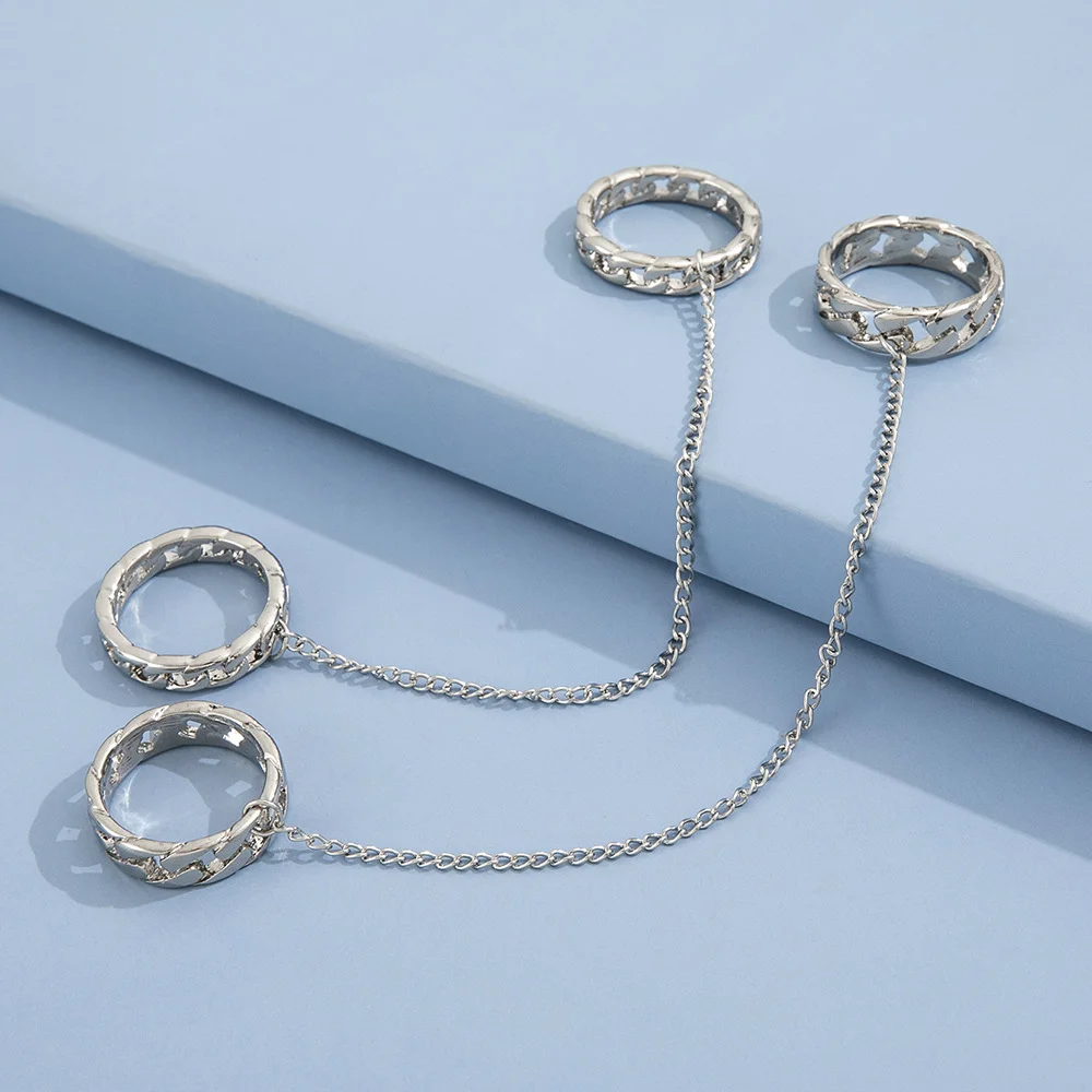 PUNK CHAIN PENDANT RINGS SET