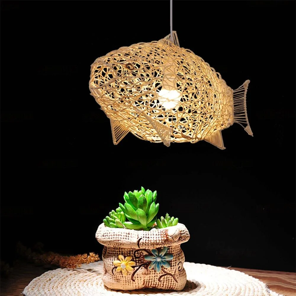Creative Fish Pendant Lights Hand Woven Rattan Hanging Lamps Restaurant ...