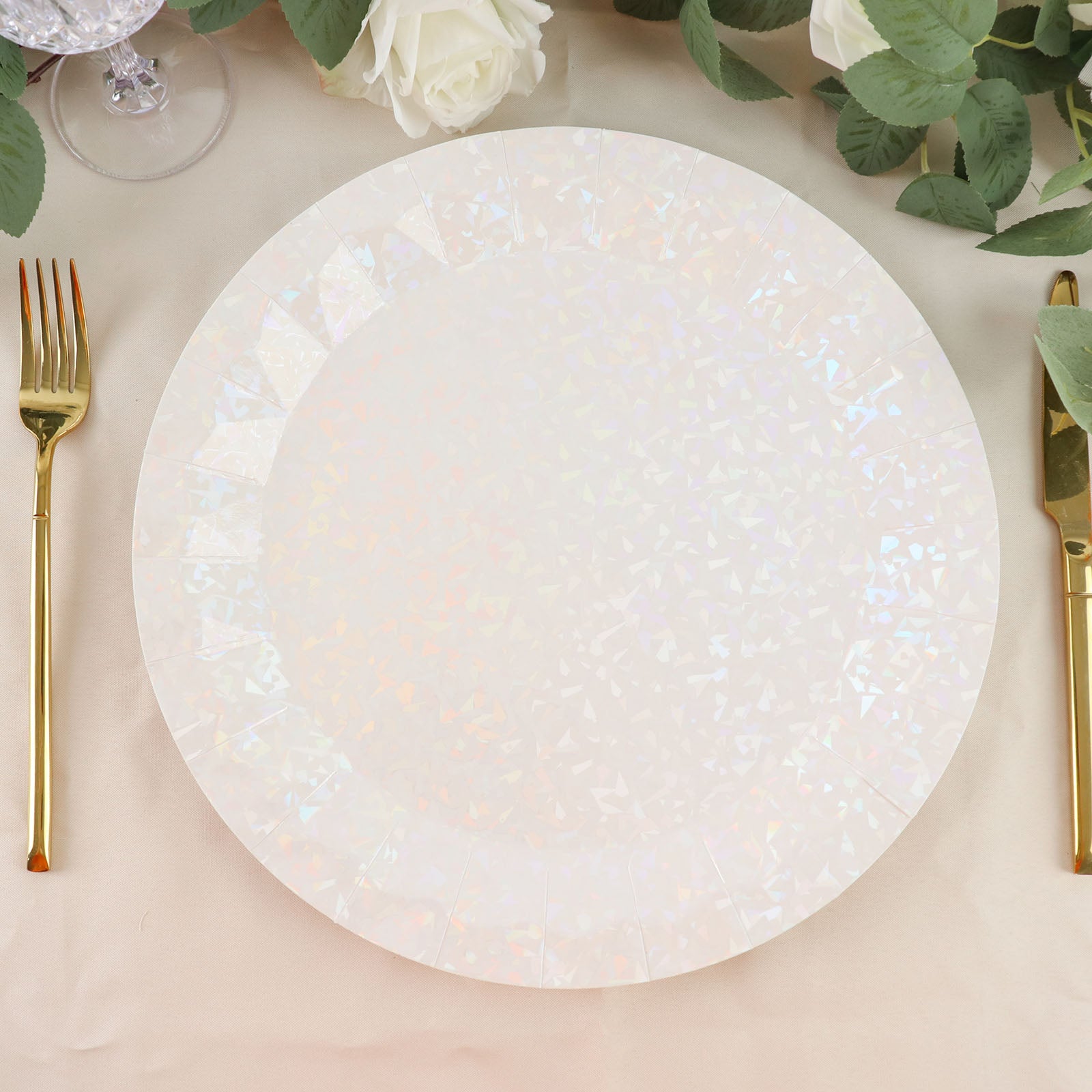 25 Pack | 12" Round Iridescent Geometric Foil Paper Charger Plates ...