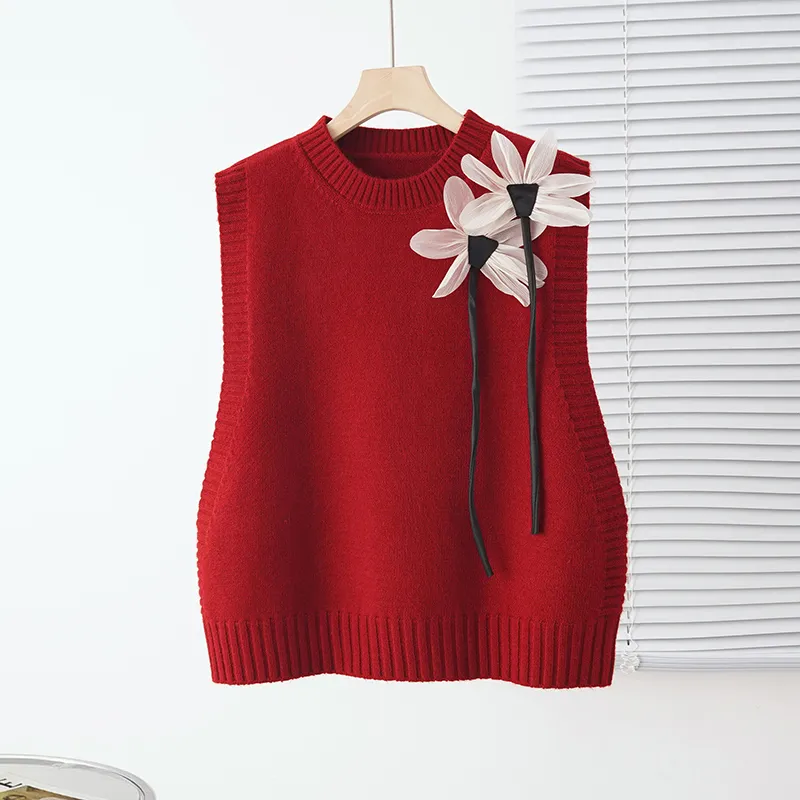 New Year Red Knit Vest for Women, Autumn New Arrival, Loose Fit ...