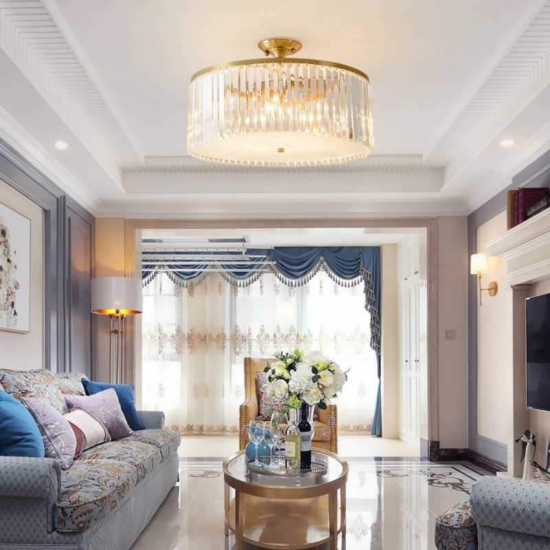 Modern Clear Crystal Semi Flush Ceiling Light with Gold Finish - Ideal