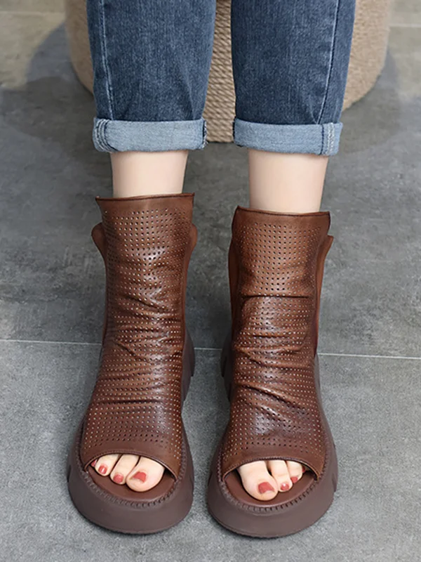 Urban Zipper Hollow Platform Shoes in Sleek Black and Brown