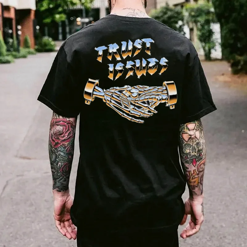 TRUST ISSUES Shaking Hands with Snake Black Print T-shirt