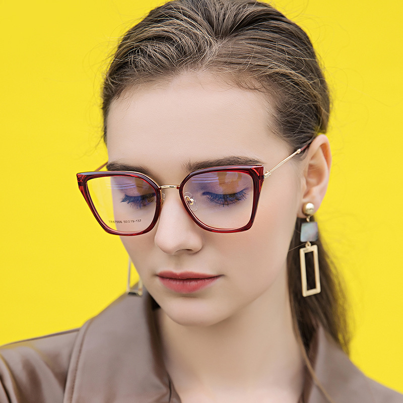 Cat Eye Glasses Women Myopia Frame Retro Polygon Ultra Light Alloy ...