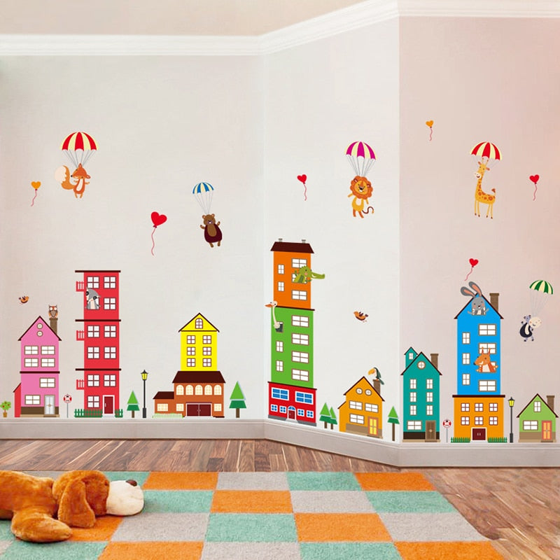 Large 210cmx120cm Cartoon Animals Wall Stickers Living Room Kids Room ...