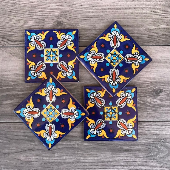 Dark Blue Fiesta Mexican Tile Coasters