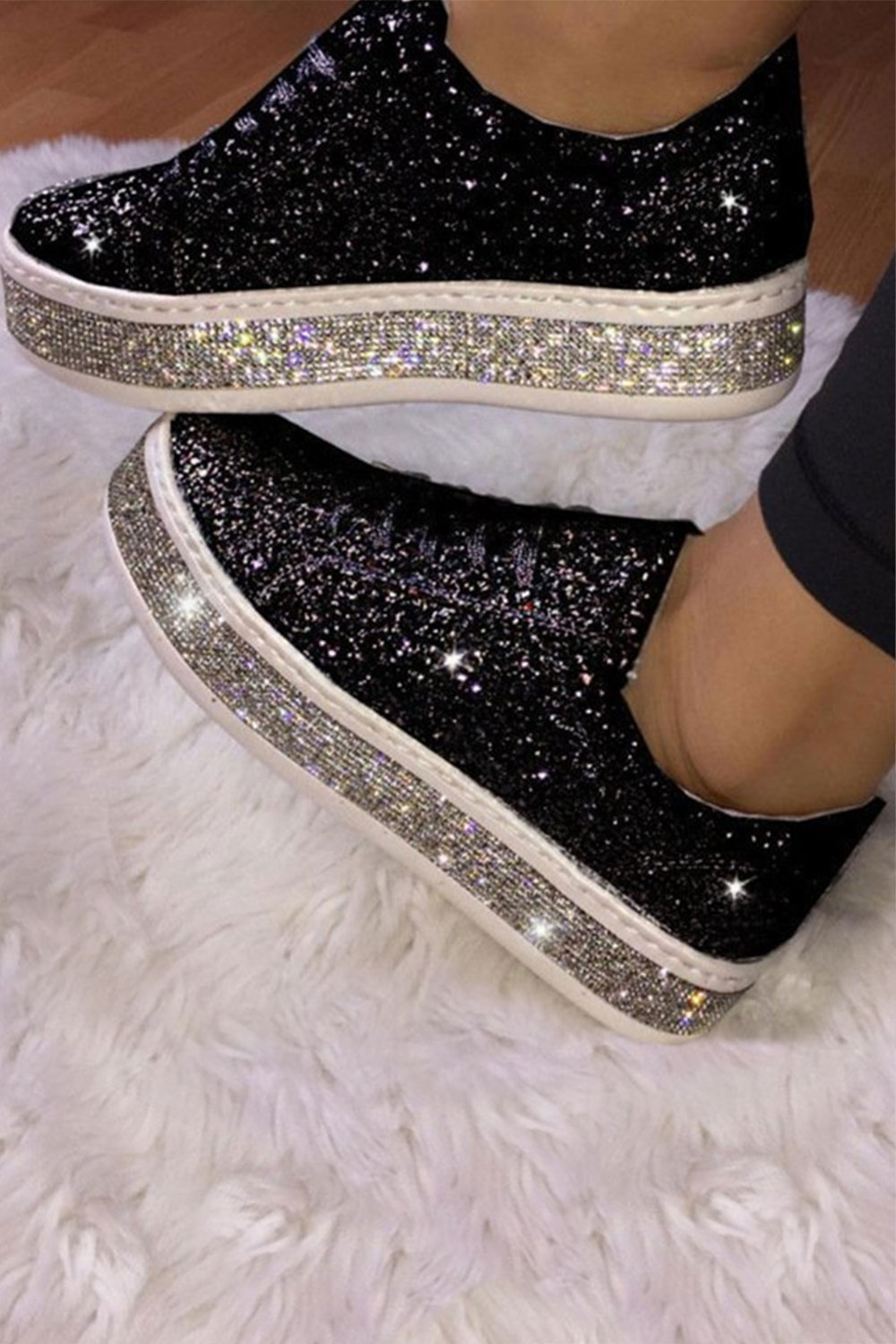 Plus Size Casual Rhinestone Shinny Shoes - Xpluswear.com
