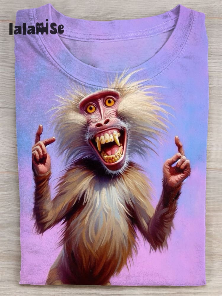 Funny High Mood Monkeys Art Print Casaul Short Sleeve T-shirt