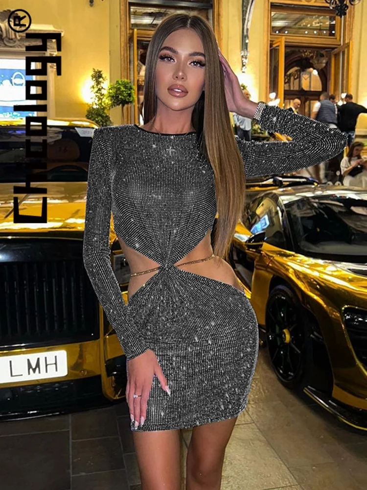 Wongn Sexy Bing Hollow Out Chain Slim Bodycon Mini Dress Party Club Streetwear Festival Evening ...