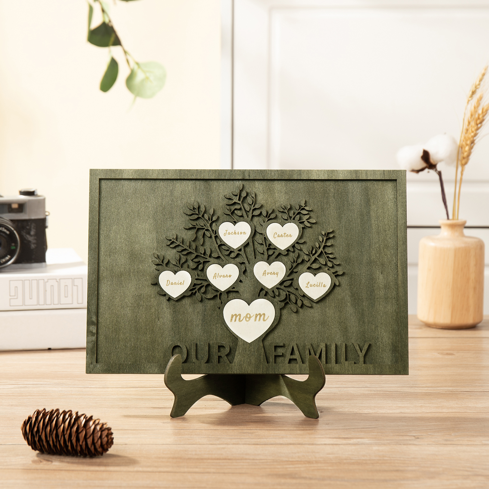 Family Tree Wood Frame Personalized Family Tree Sign Custom 7 Names ...